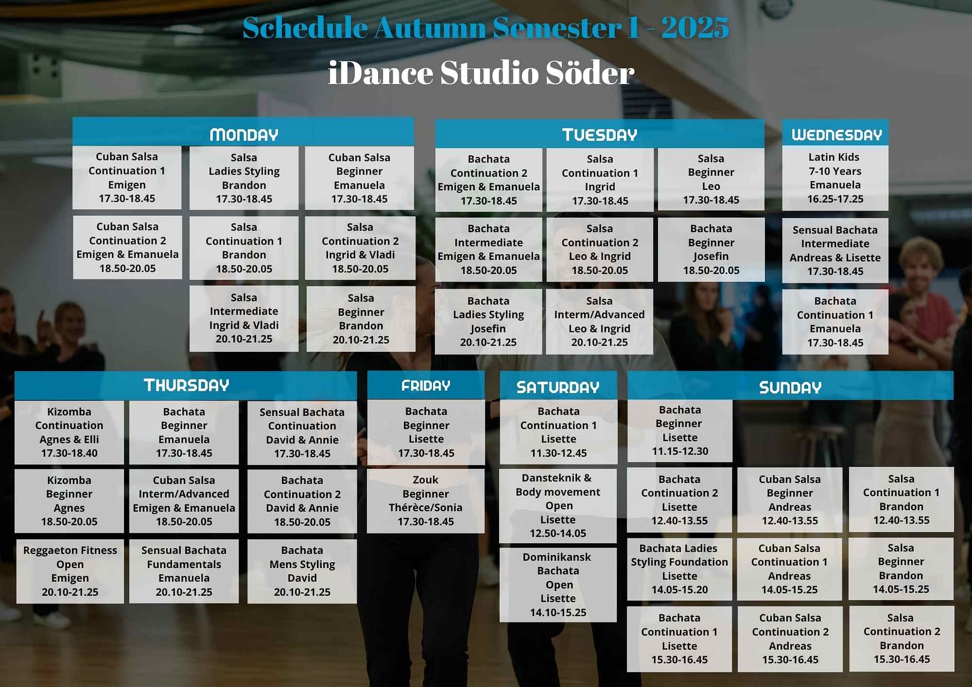 Dance Schedule iDance 2024 - Schedule for Salsa, Bachata, Kizomba Courses
