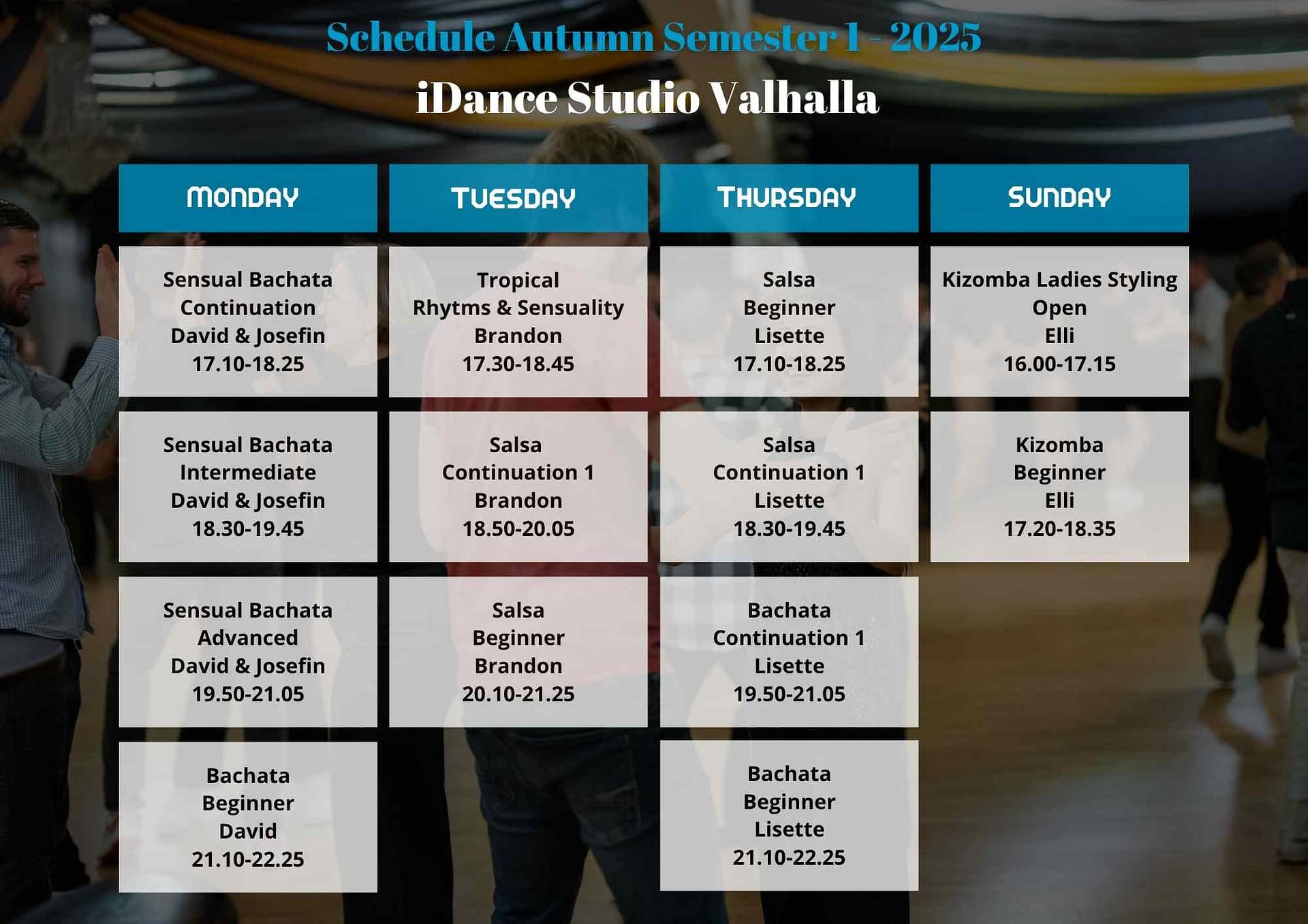 Dance Schedule iDance 2024 - Schedule for Salsa, Bachata, Kizomba Courses